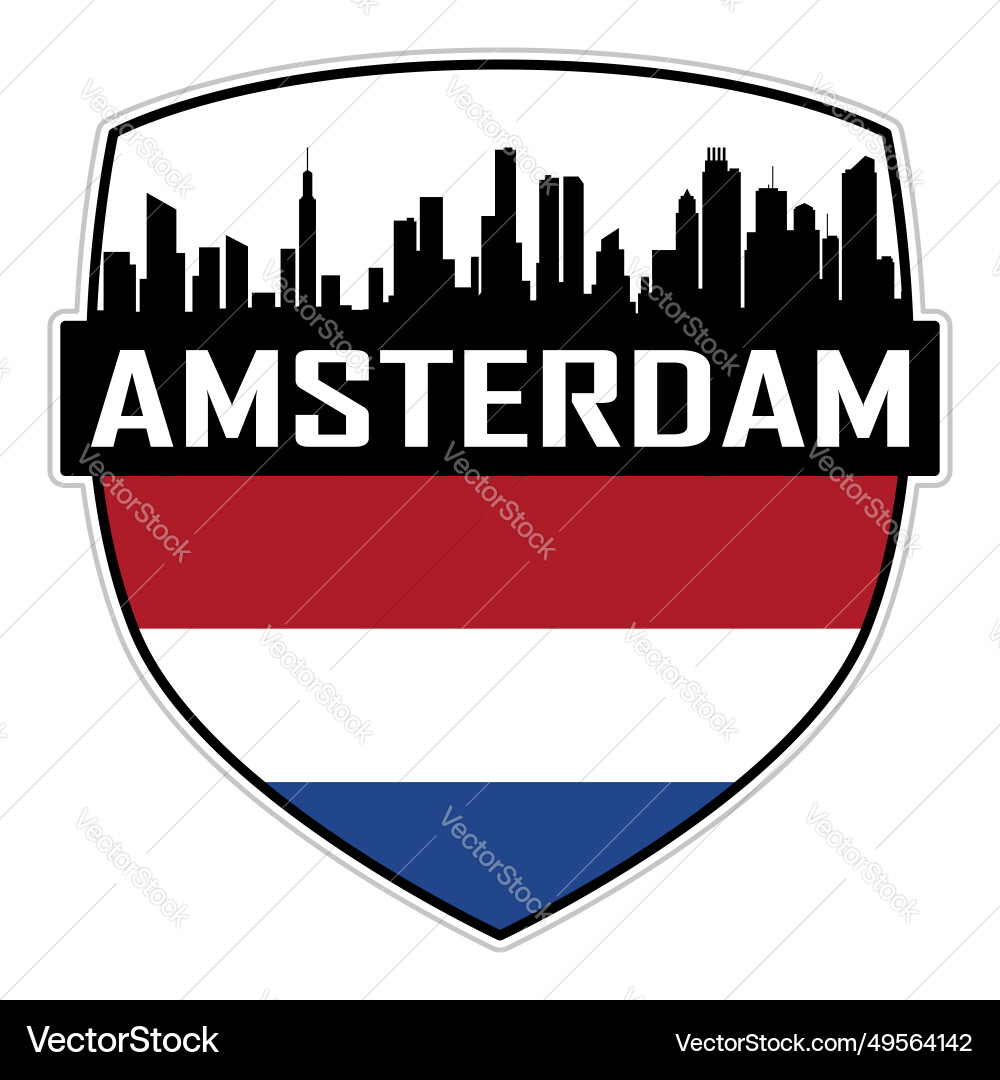 Amsterdam skyline silhouette netherlands flag logo