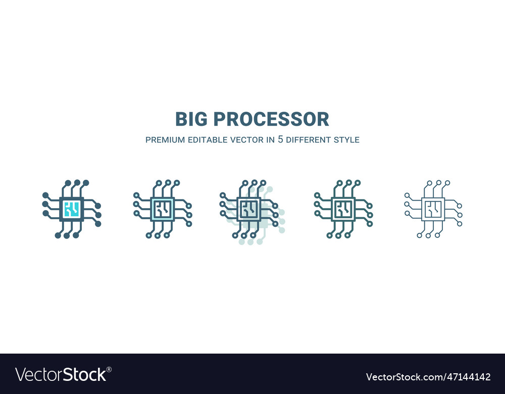Big processor icon in 5 different style outline Vector Image