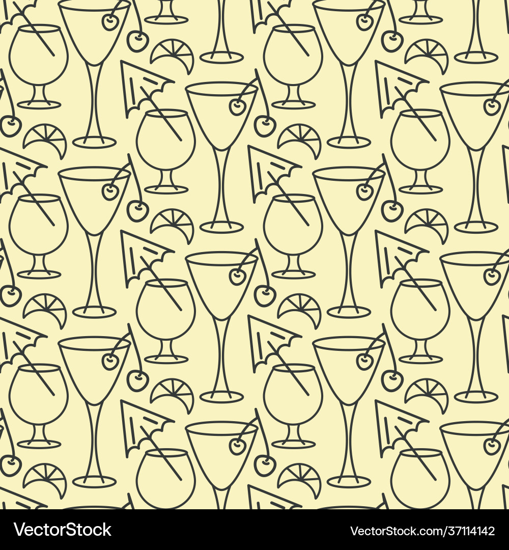 Cocktail glass graphic seamless pattern outline Vector Image