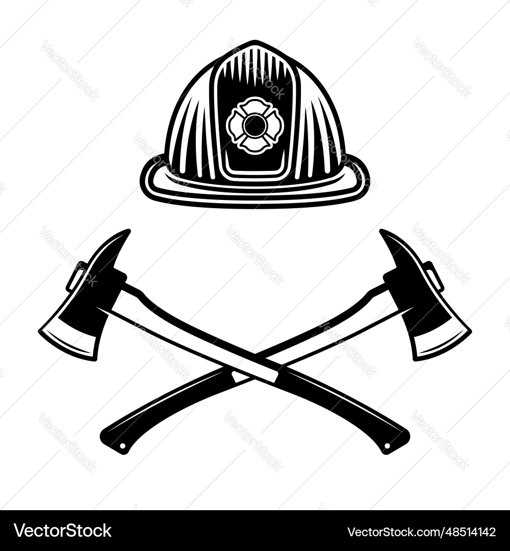 Firefighter helmet and two crossed axes Royalty Free Vector
