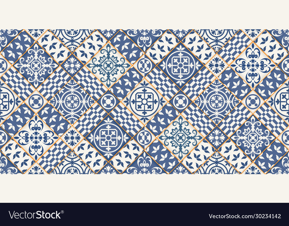 Mediterranean seamless patchwork pattern from dark