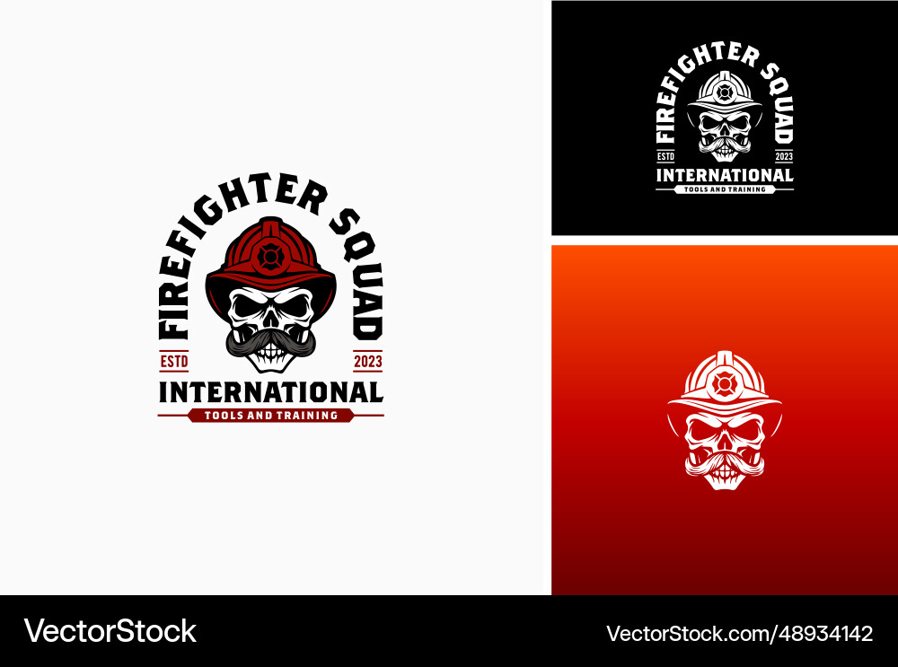 Mustache skull firefighter fireman helmet logo Vector Image