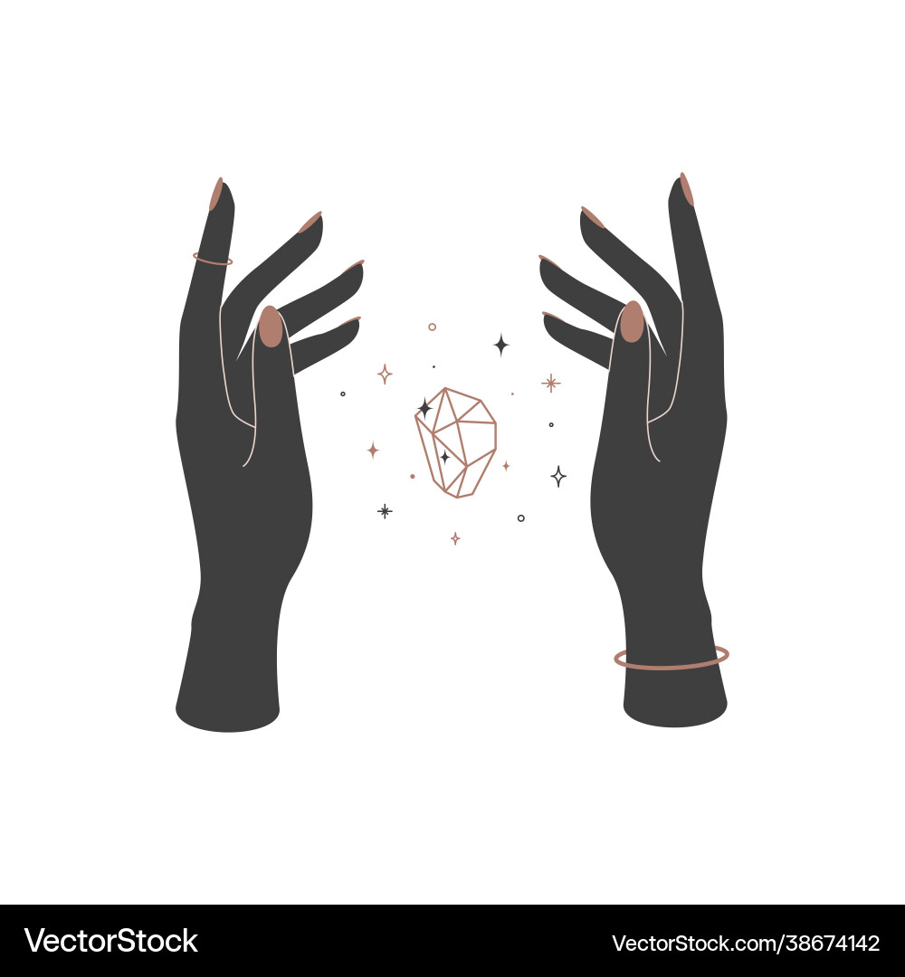 Mystical shining crystal between woman hands Vector Image
