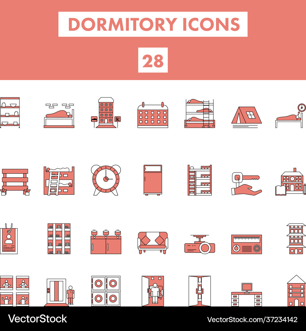 Red and white color set dormitory icon in flat Vector Image