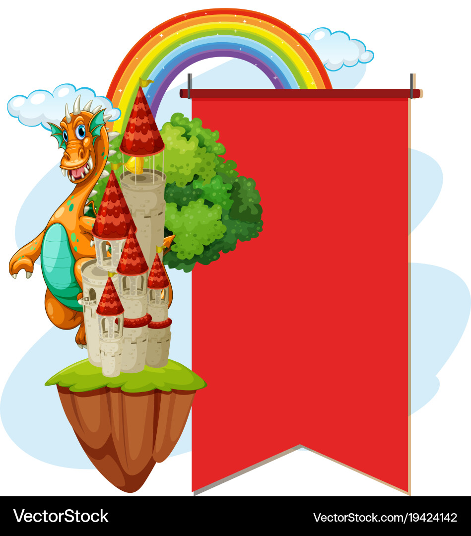 Red banner with dragon at the tower Royalty Free Vector