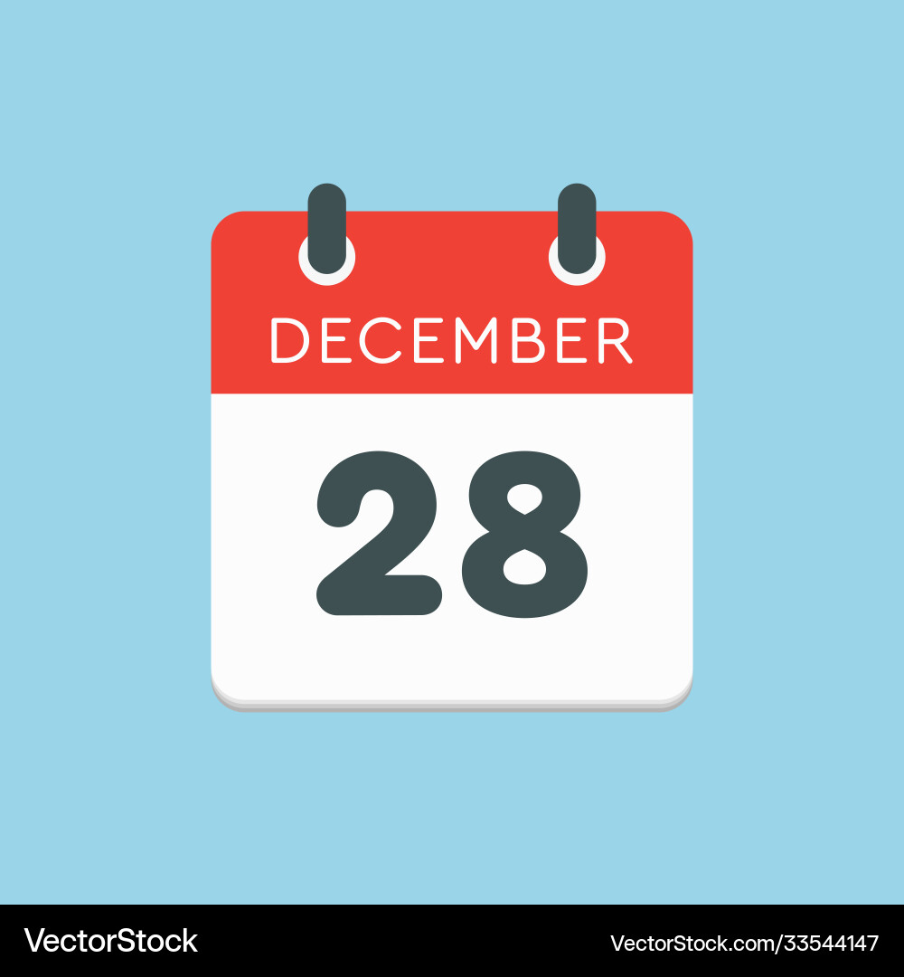 Calendar icon day 28 december template Royalty Free Vector