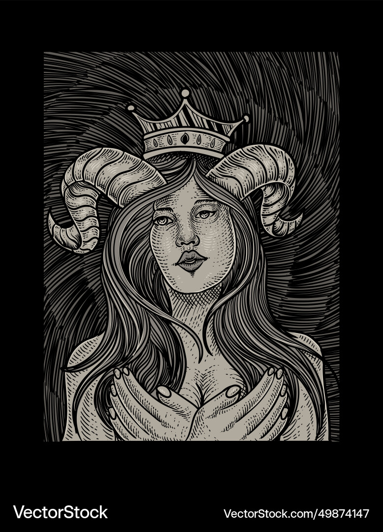 Demon girl with engraving style Royalty Free Vector Image