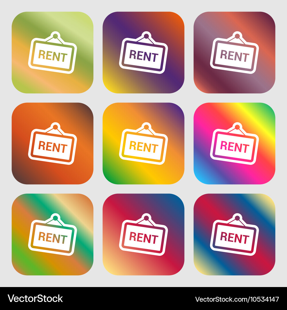 Rent icon nine buttons with bright gradients Vector Image