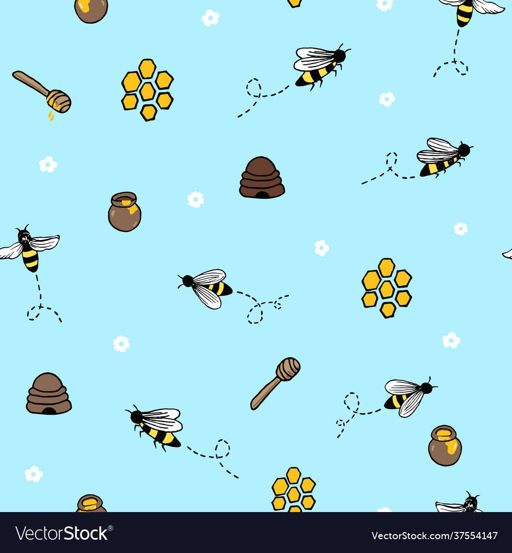 Seamless repeat pattern with buzzing bees Vector Image