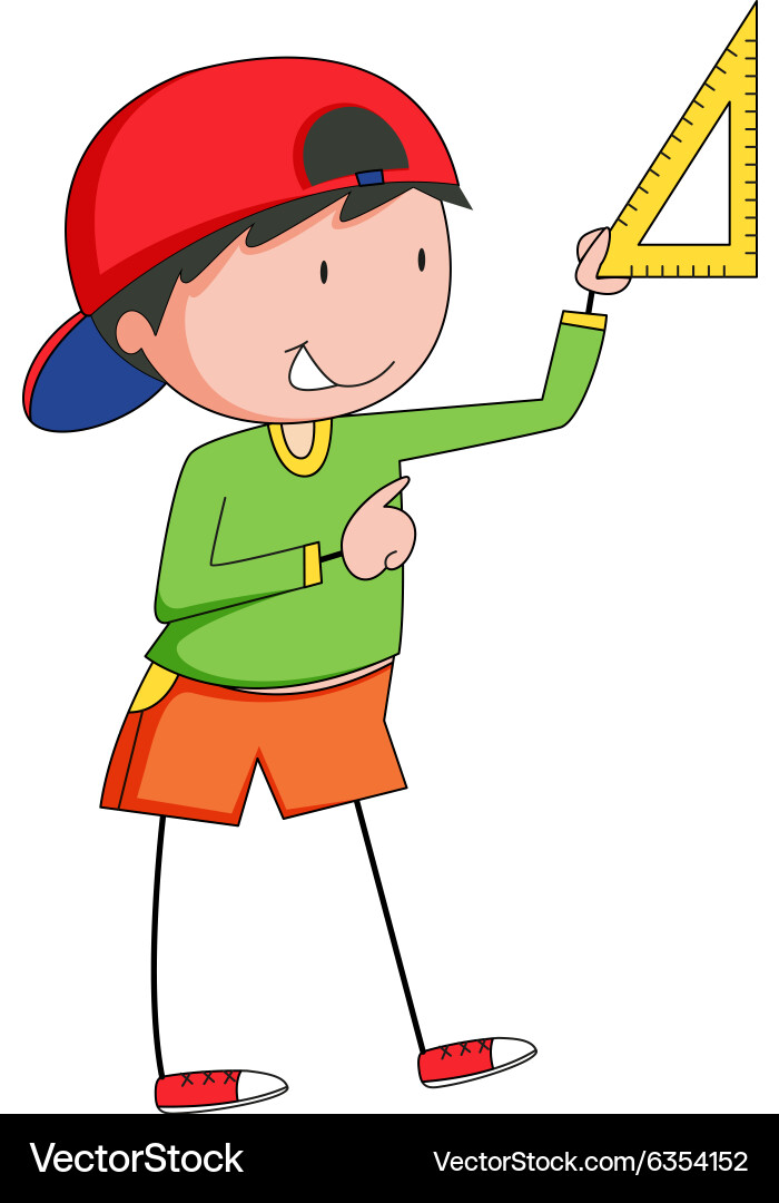 Boy measuring with triangle ruler Royalty Free Vector Image