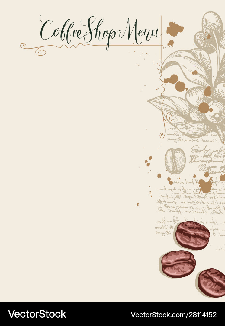 Menu for coffee shop with beans and twig Vector Image