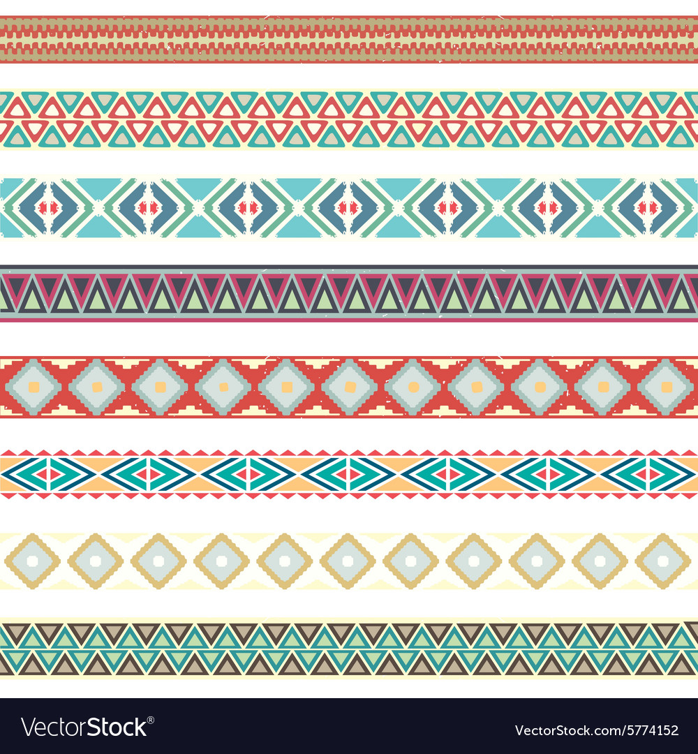 Seamless pattern borders tribal set Royalty Free Vector