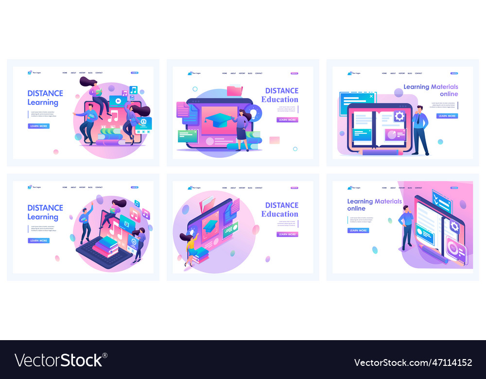 Set of landing pages about online learning Vector Image