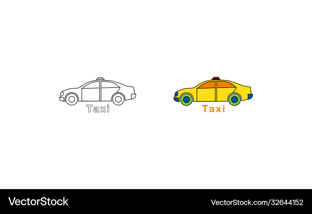 Simple 2d taxi coloring books Royalty Free Vector Image