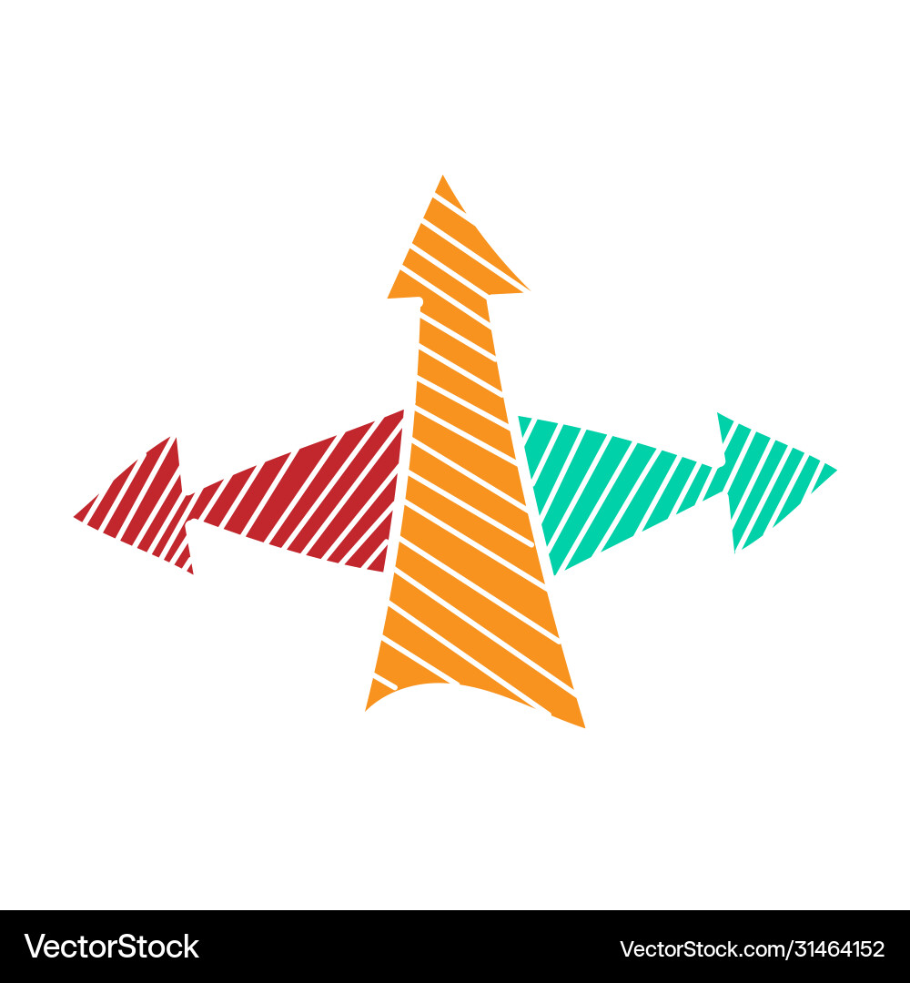 Triple color arrow in doodle style drawing Vector Image