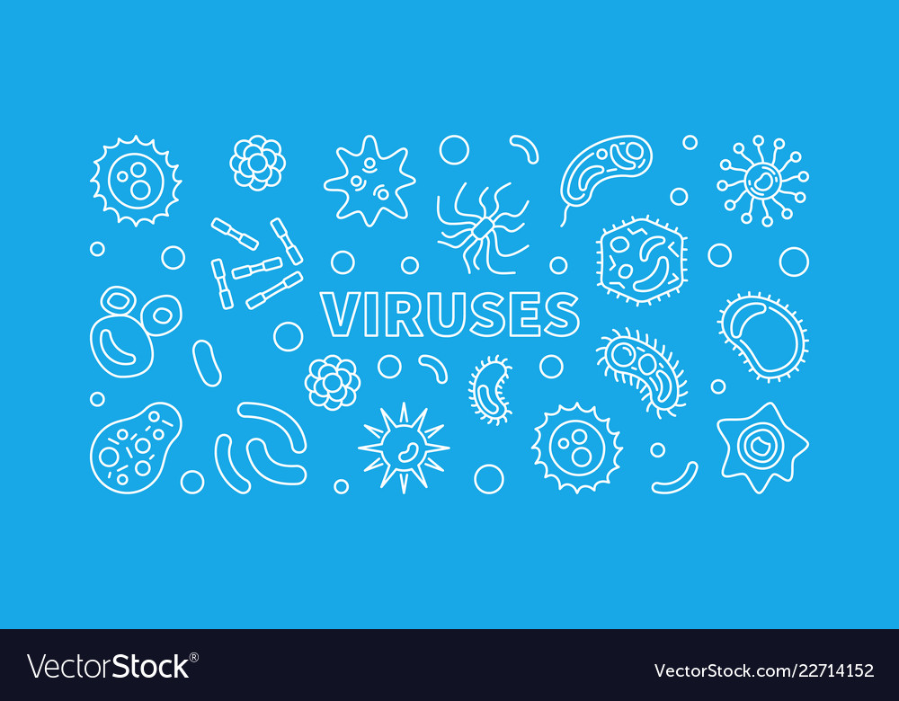 Viruses blue horizontal banner virus line Vector Image Viruses blue horizontal banner virus line Vector Image