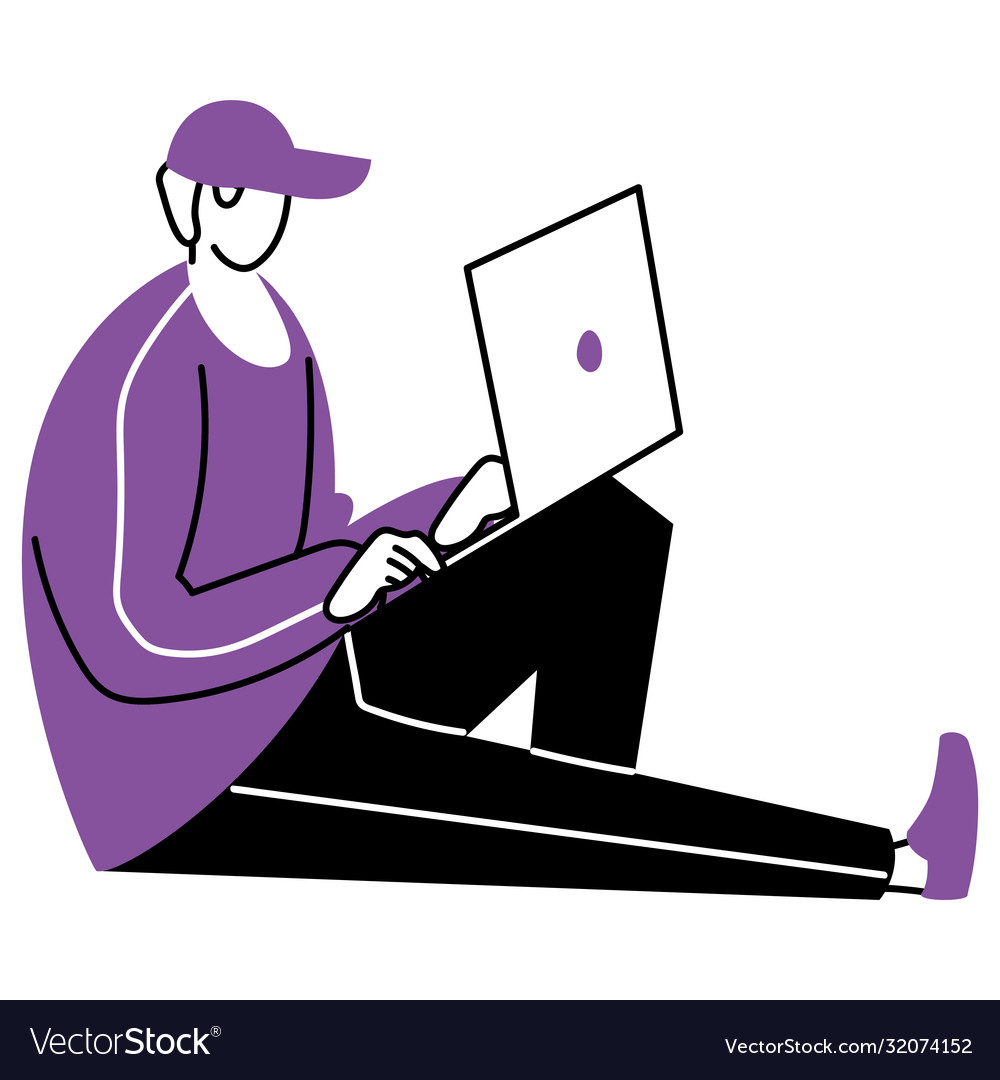 Young man using an electronic device Royalty Free Vector