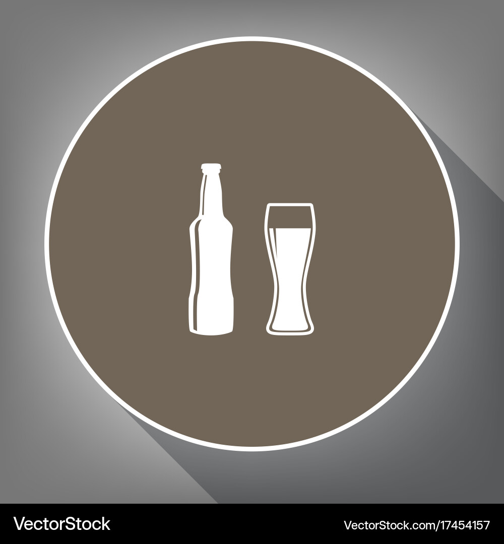 Beer bottle sign white icon on brown Royalty Free Vector