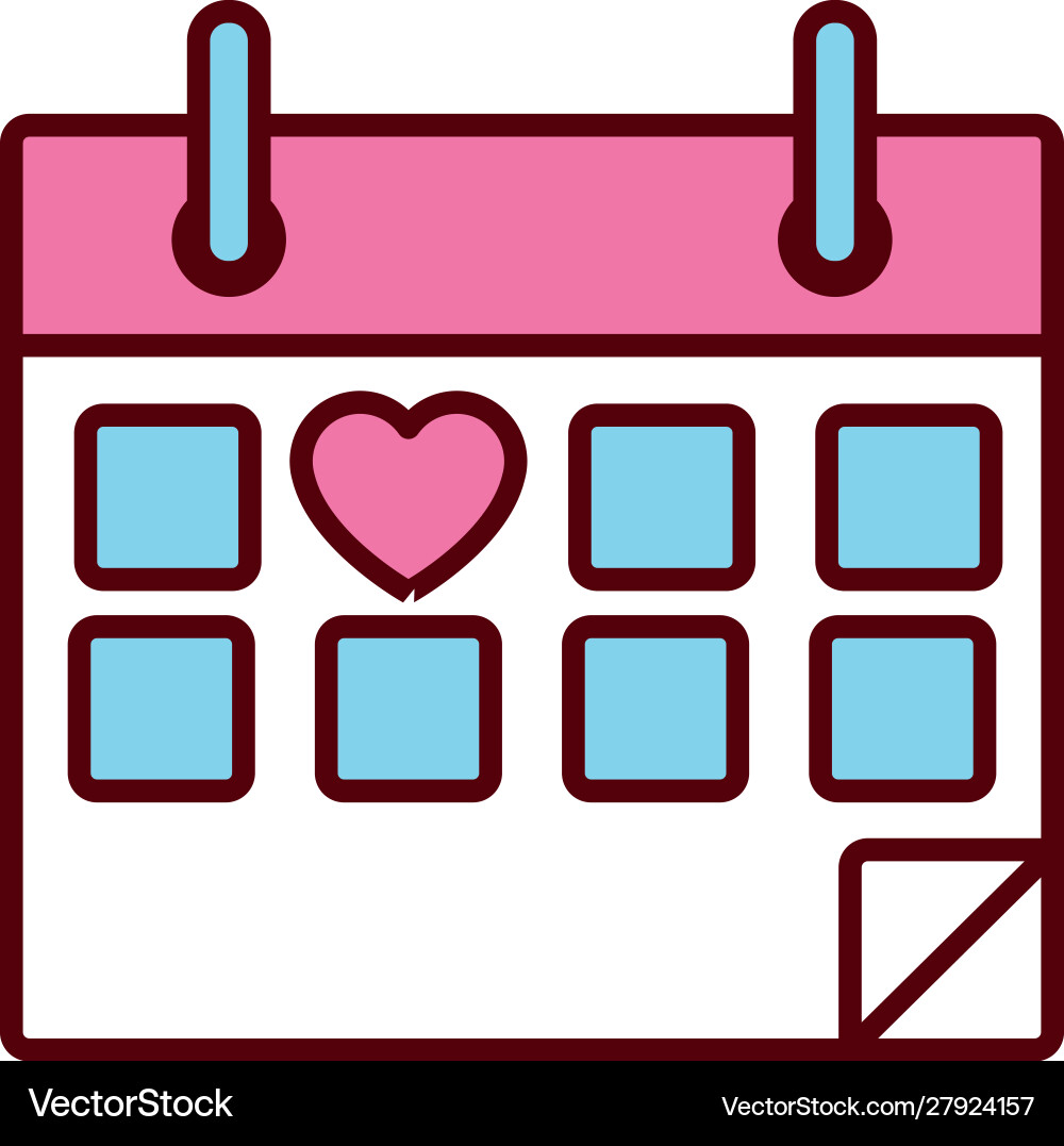 Calendar date romantic passion love flat line Vector Image