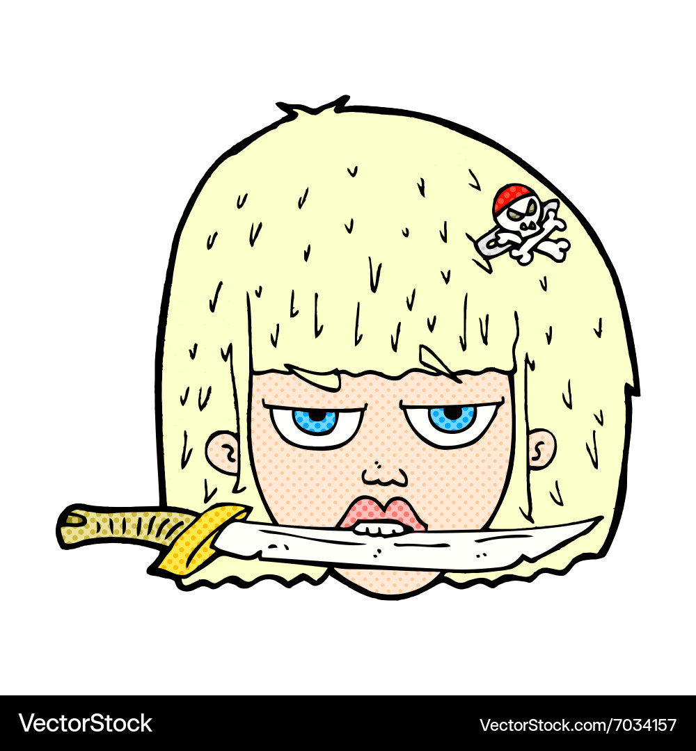Comic cartoon woman holding knife between teeth Vector Image