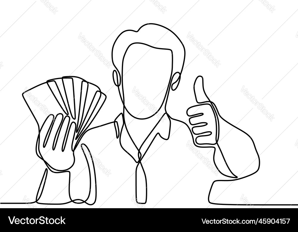 Continuous line drawing of a man holding wad Vector Image