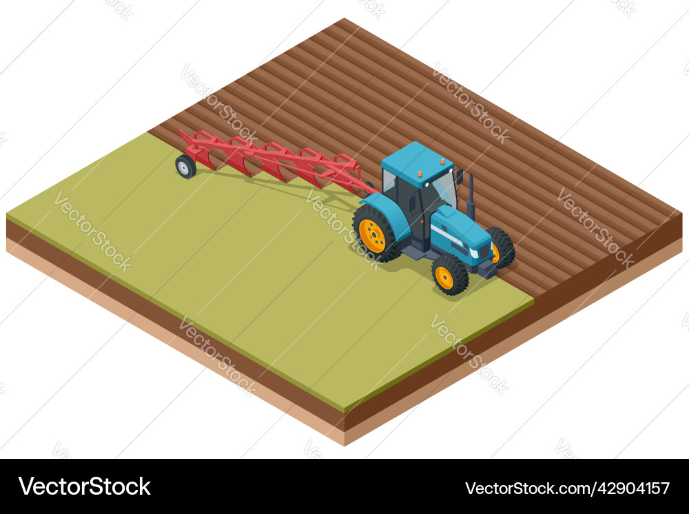 Isometric farming plowing the field in spring Vector Image