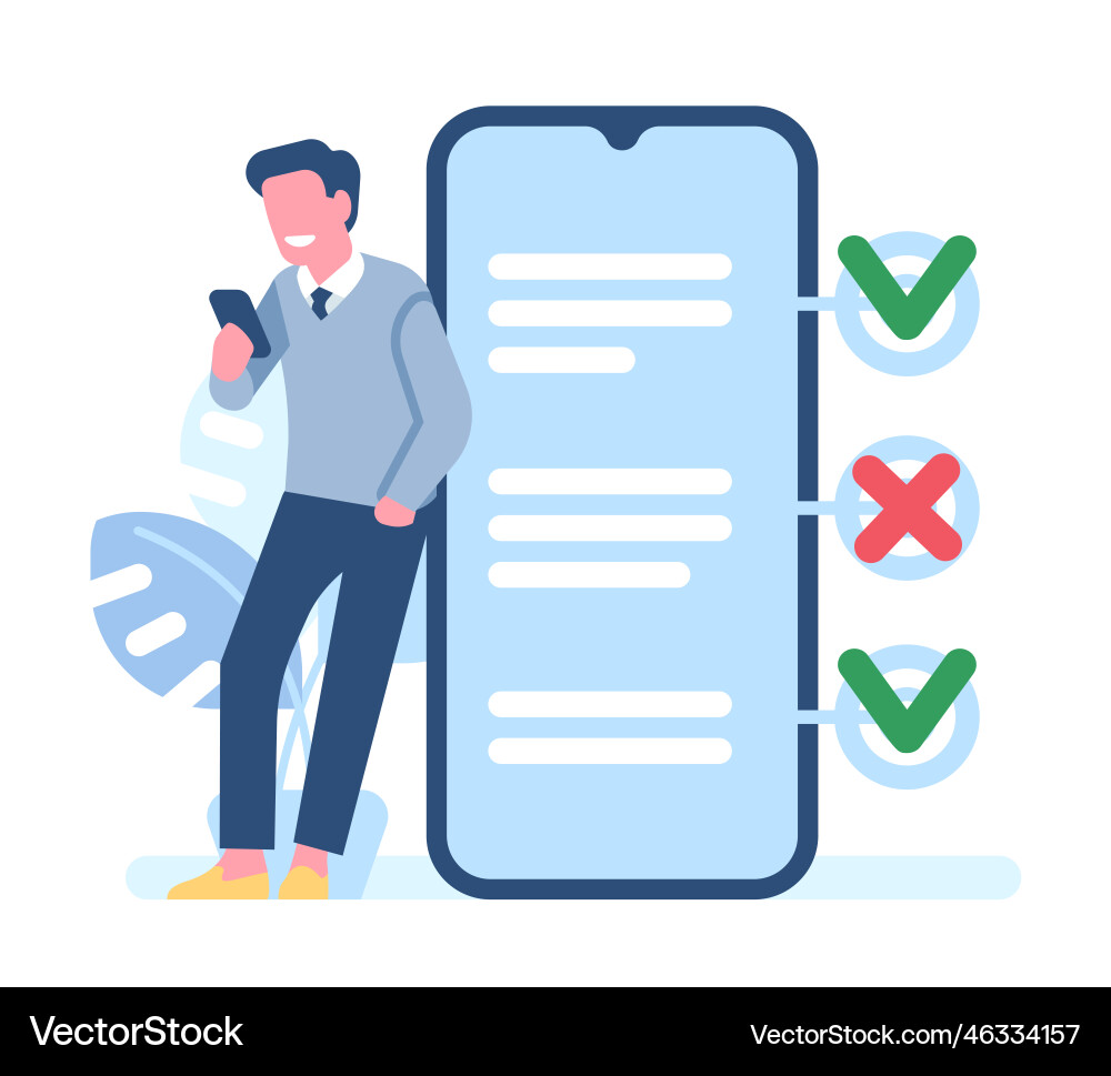 Man takes online exam guy chooses answer in test Vector Image