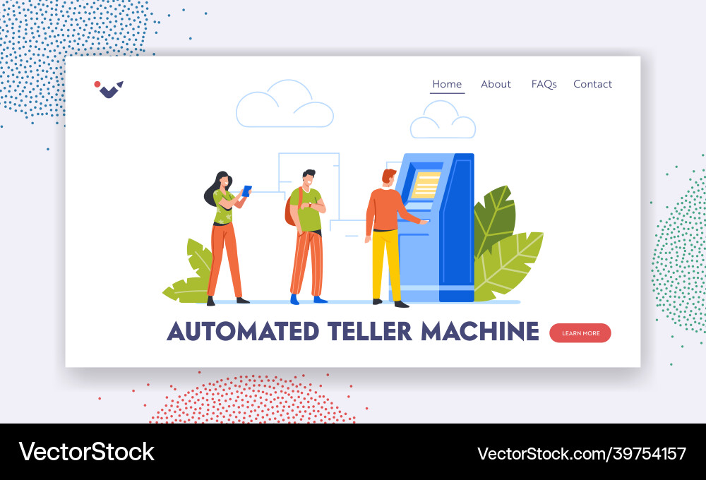 People at automated teller machine landing page Vector Image
