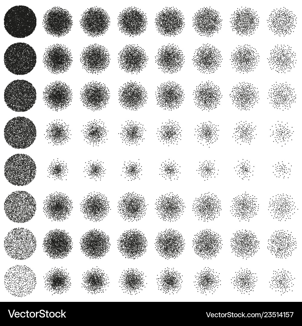 Set of round stipple object black and white Vector Image