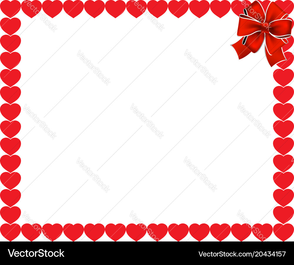 Valentines frame with red hearts and ribbon Vector Image