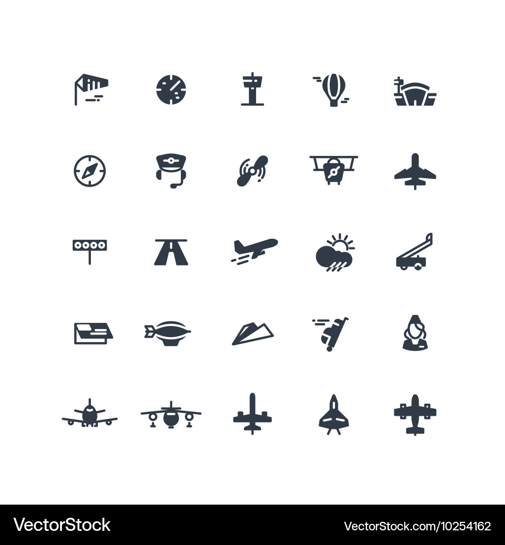 Airplanes and flight black icons Royalty Free Vector Image