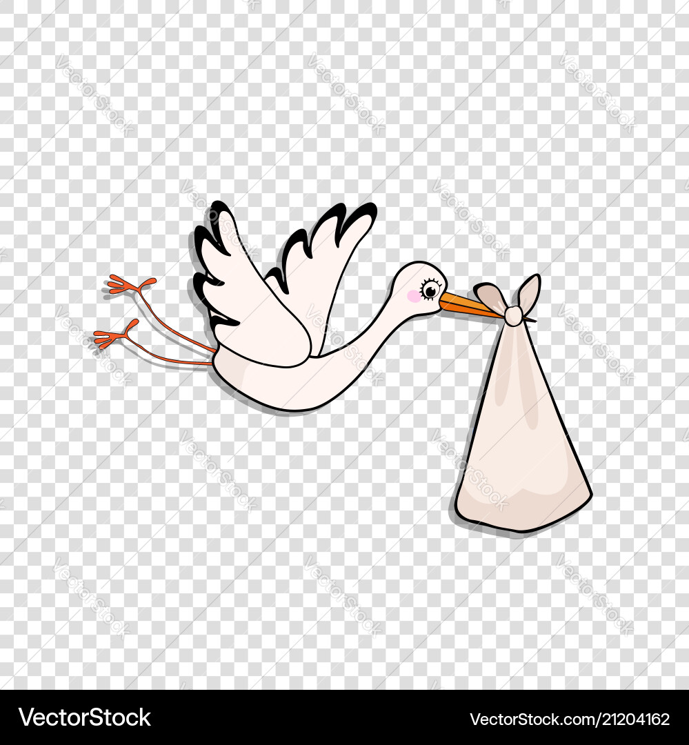 Cartoon stork delivering baby bundle Royalty Free Vector