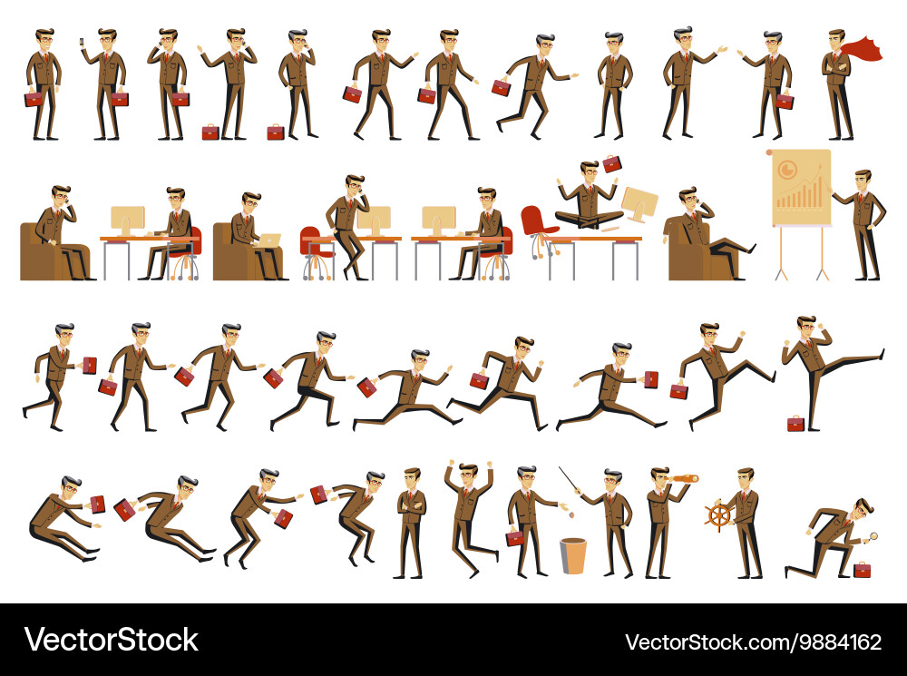 Character positions set business people Royalty Free Vector