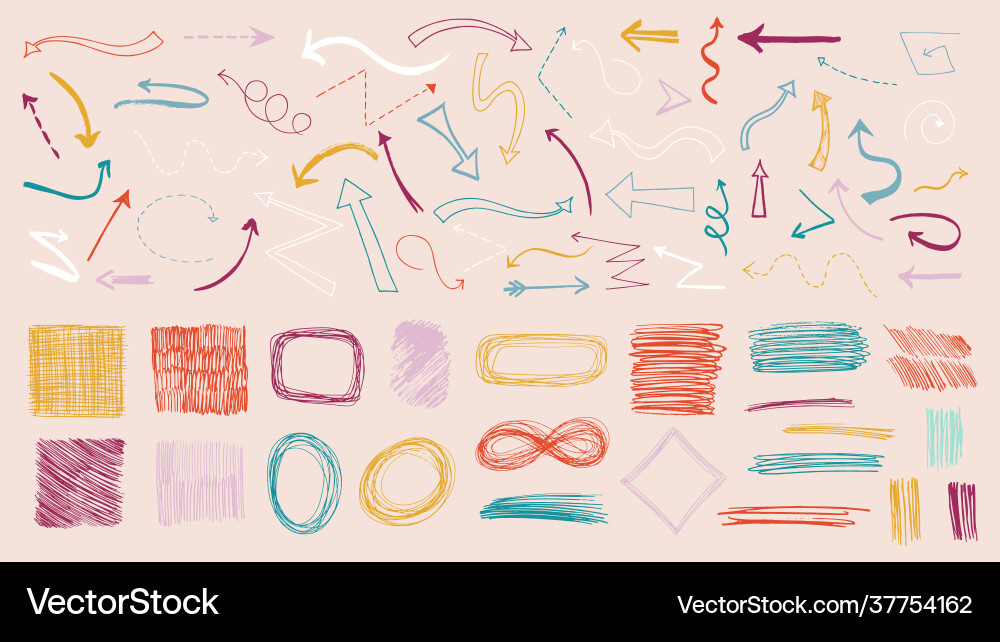 Colorful doodle arrows colored arrow sketch ink Vector Image