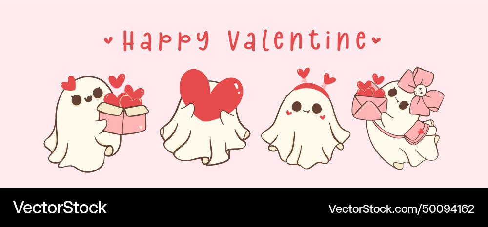 Cute retro valentine ghosts set banner spooky Vector Image