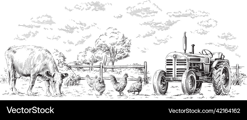 Farm hand drawing sketch engraving Royalty Free Vector Image