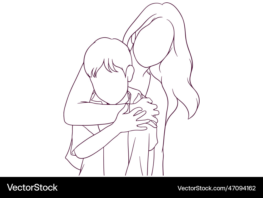 Happy mom hugging her son hand drawn style Vector Image