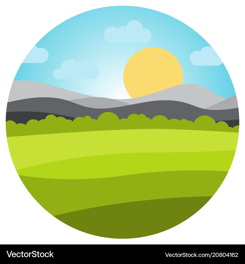 Landscape with field and mountains in circle Vector Image