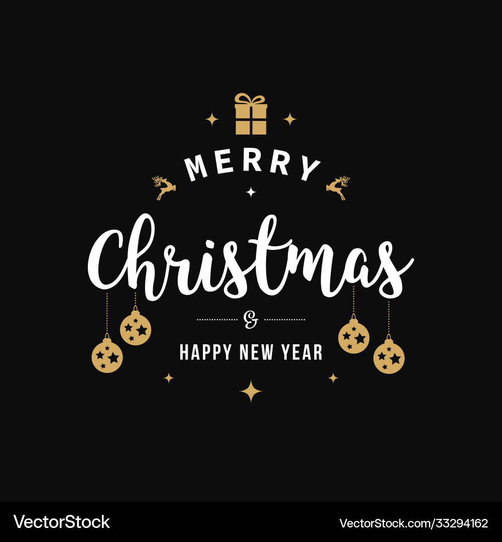 Merry christmas greeting text ornaments gold Vector Image