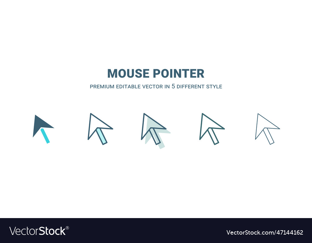 Mouse pointer icon in 5 different style outline Vector Image
