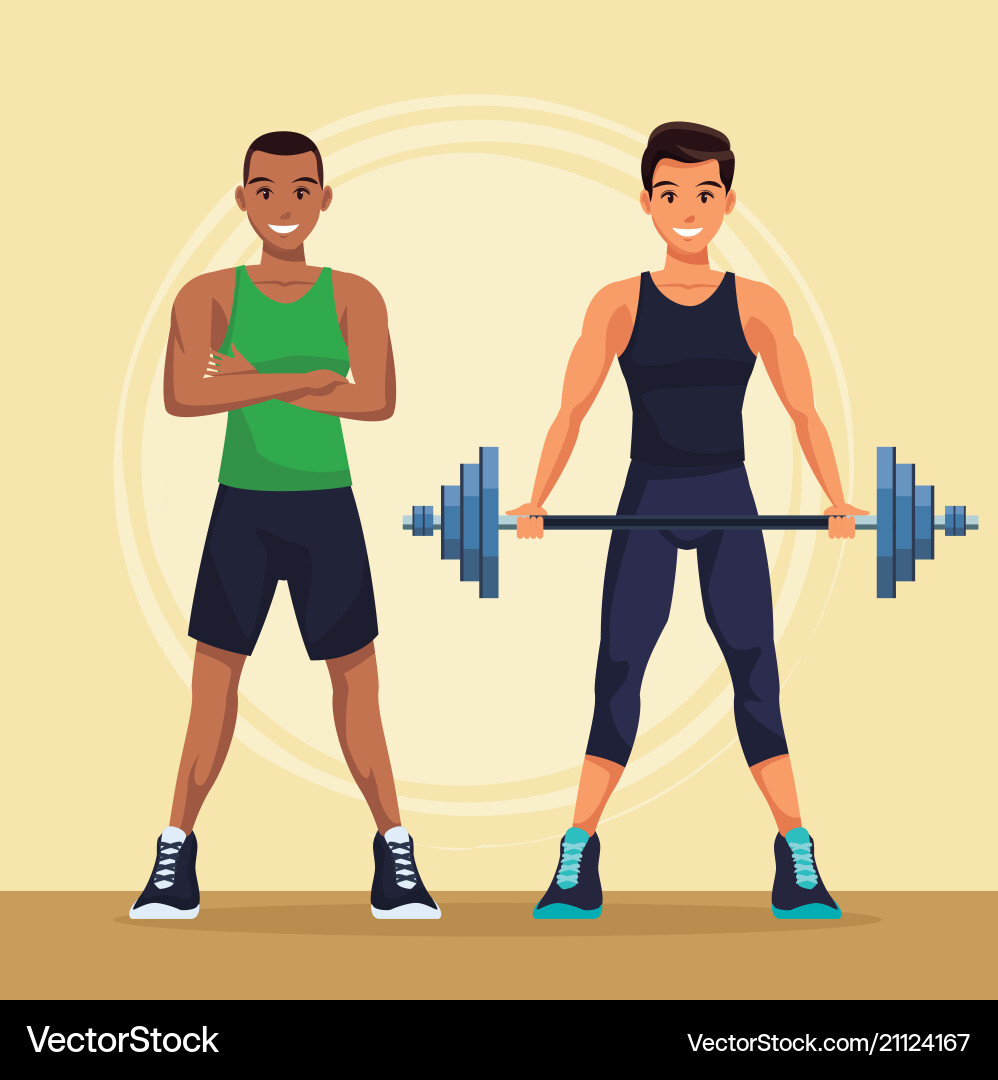 Fitness mens cartoons Royalty Free Vector Image