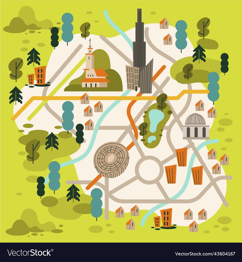 Hand drawn town map Royalty Free Vector Image - VectorStock