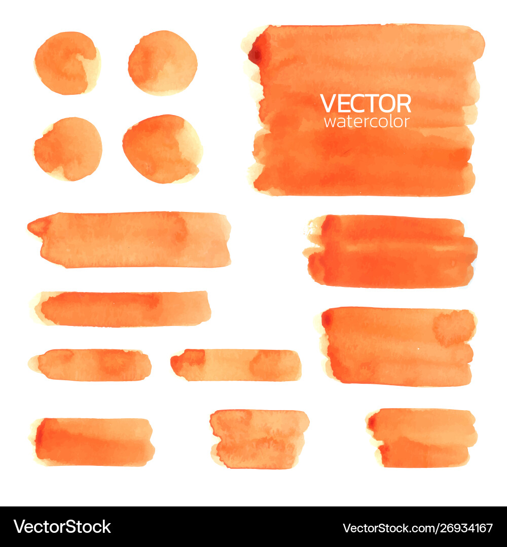 Orange watercolor brush strokesset bruh Royalty Free Vector