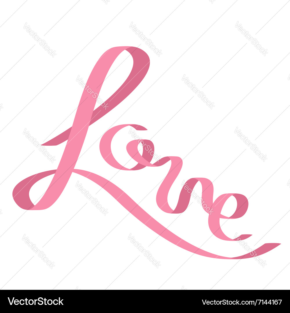 Pink satin ribbon in shape word love flat Vector Image