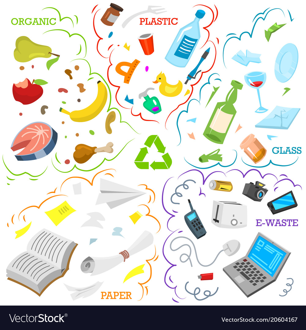 Recycling garbage elements sorting and utilize Vector Image