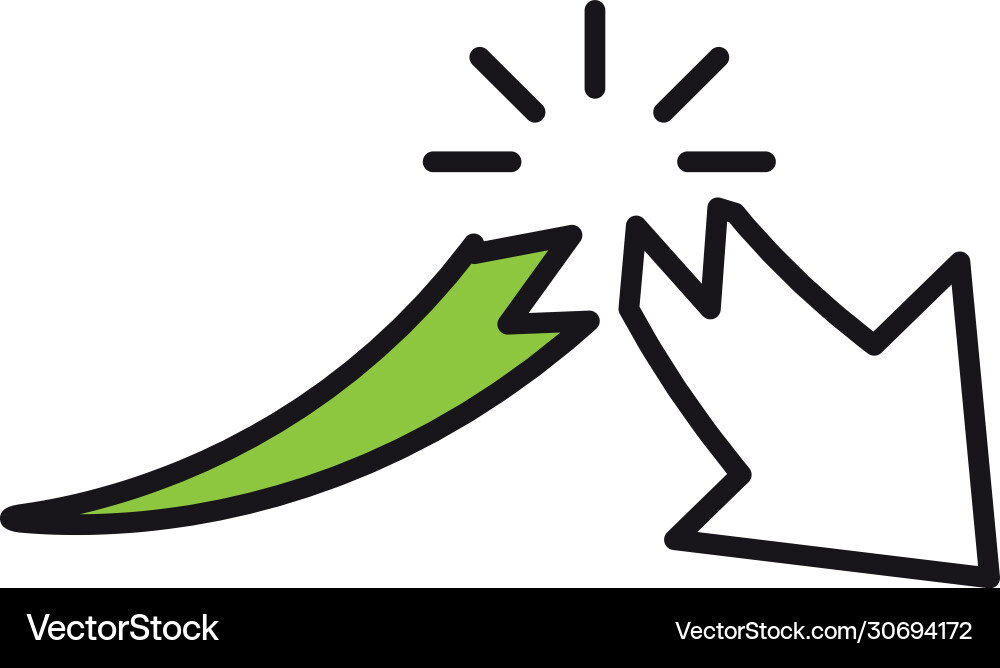 Broken financial arrow icon half color line Vector Image