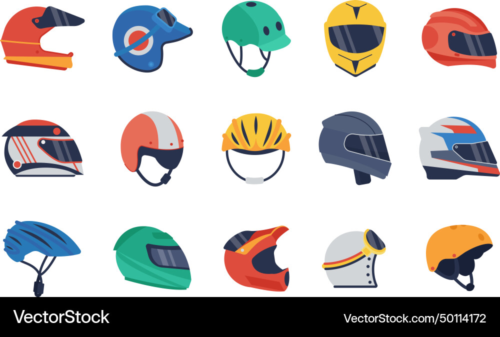 Cartoon helmets set bikers helmet collection Vector Image