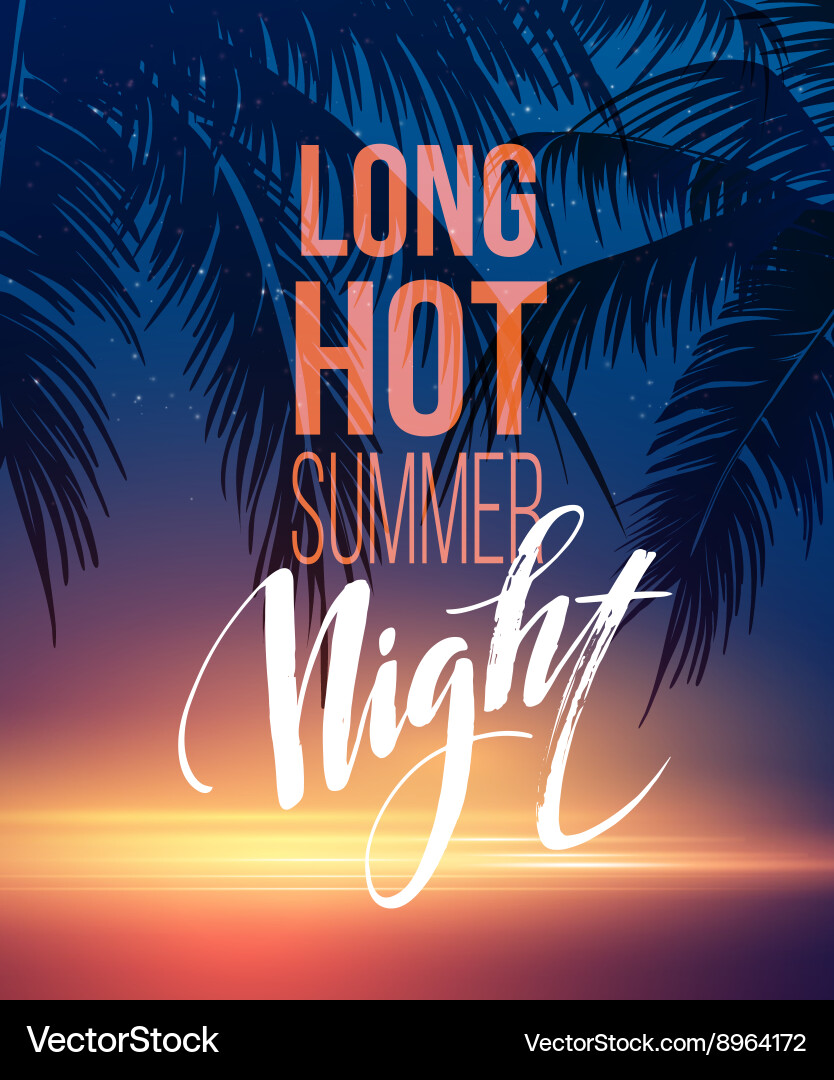 Hot summer night party poster design Royalty Free Vector