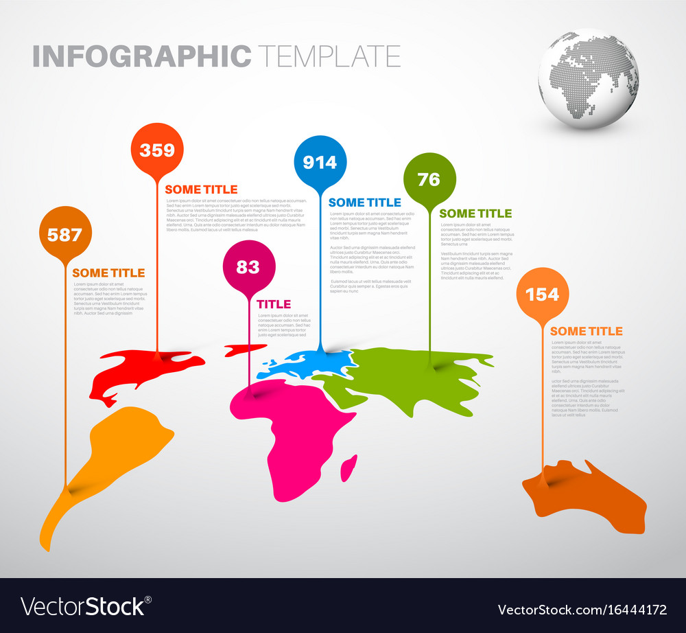 Light world map with droplets pointer marks Vector Image