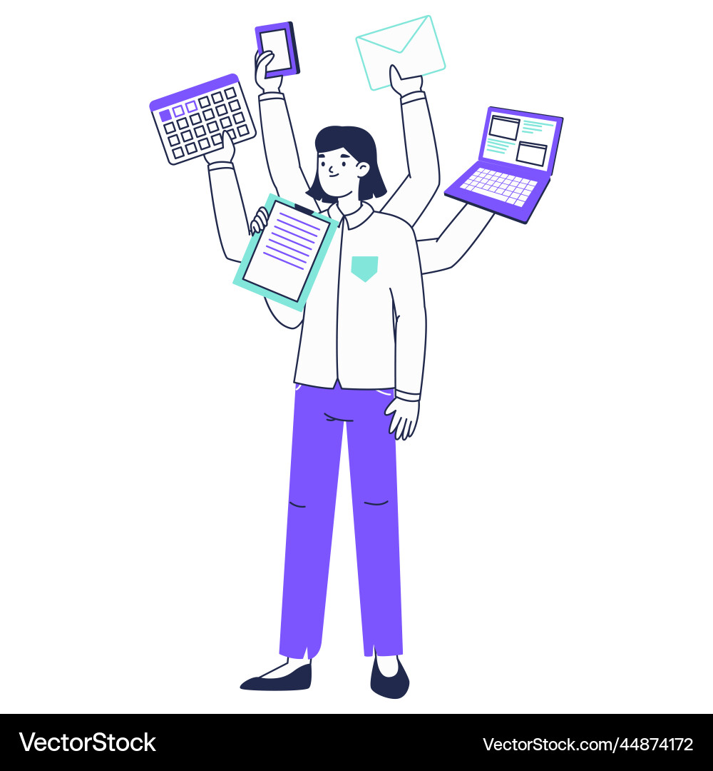 Multitasking woman busy office female worker Vector Image
